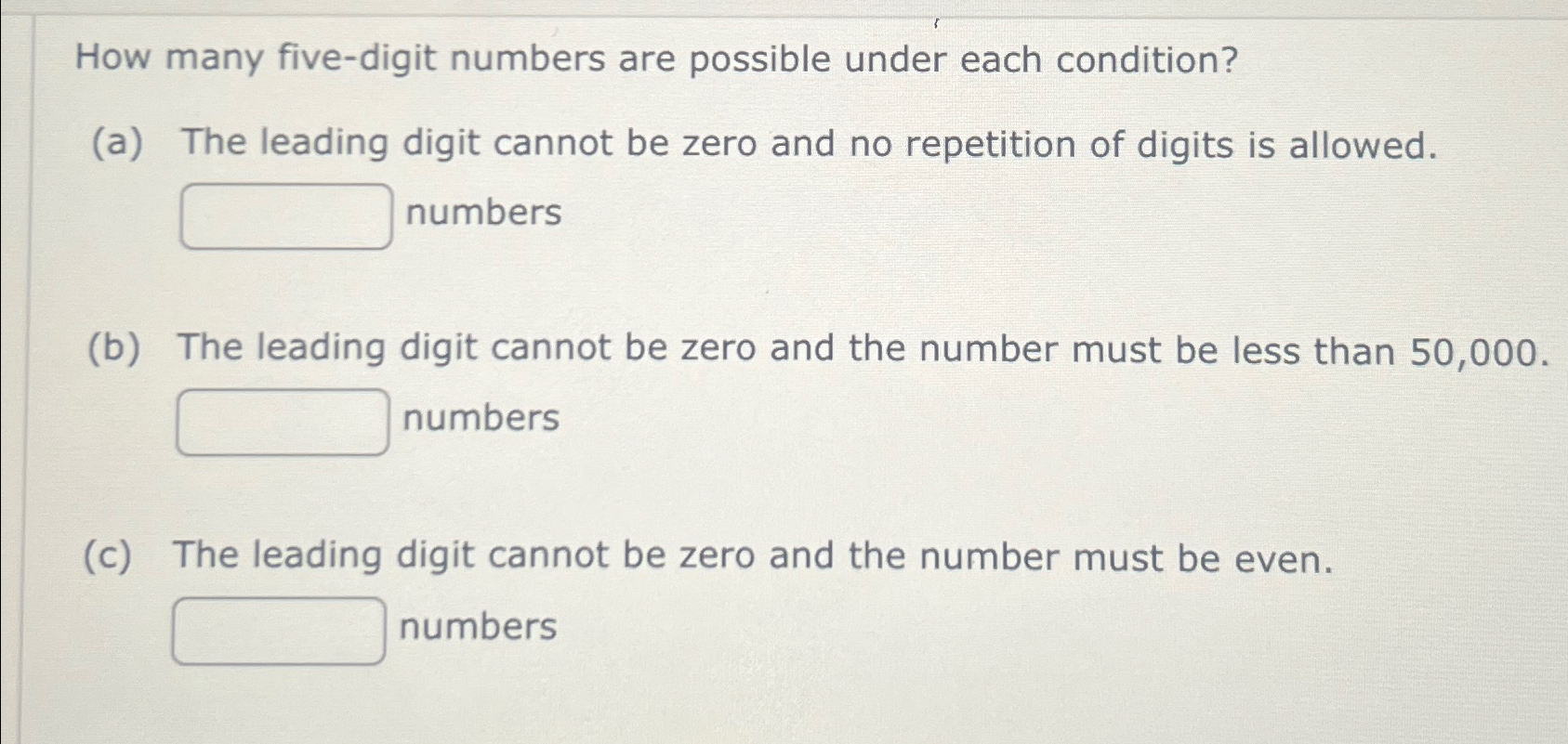 Solved How many five-digit numbers are possible under each | Chegg.com