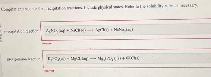 Solved Complete and balance the precipitation reactions. | Chegg.com