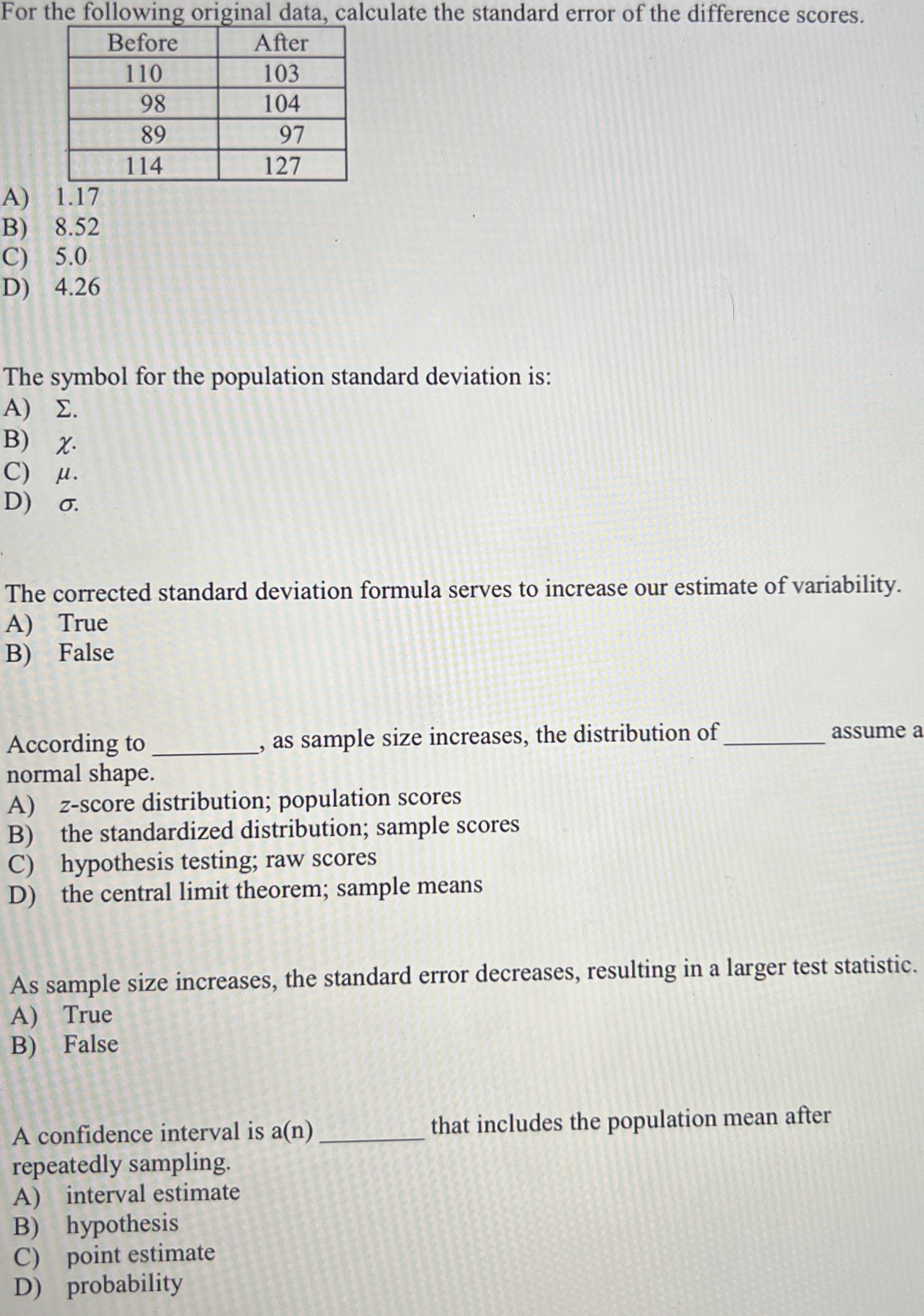 Solved For the following original data, calculate the | Chegg.com