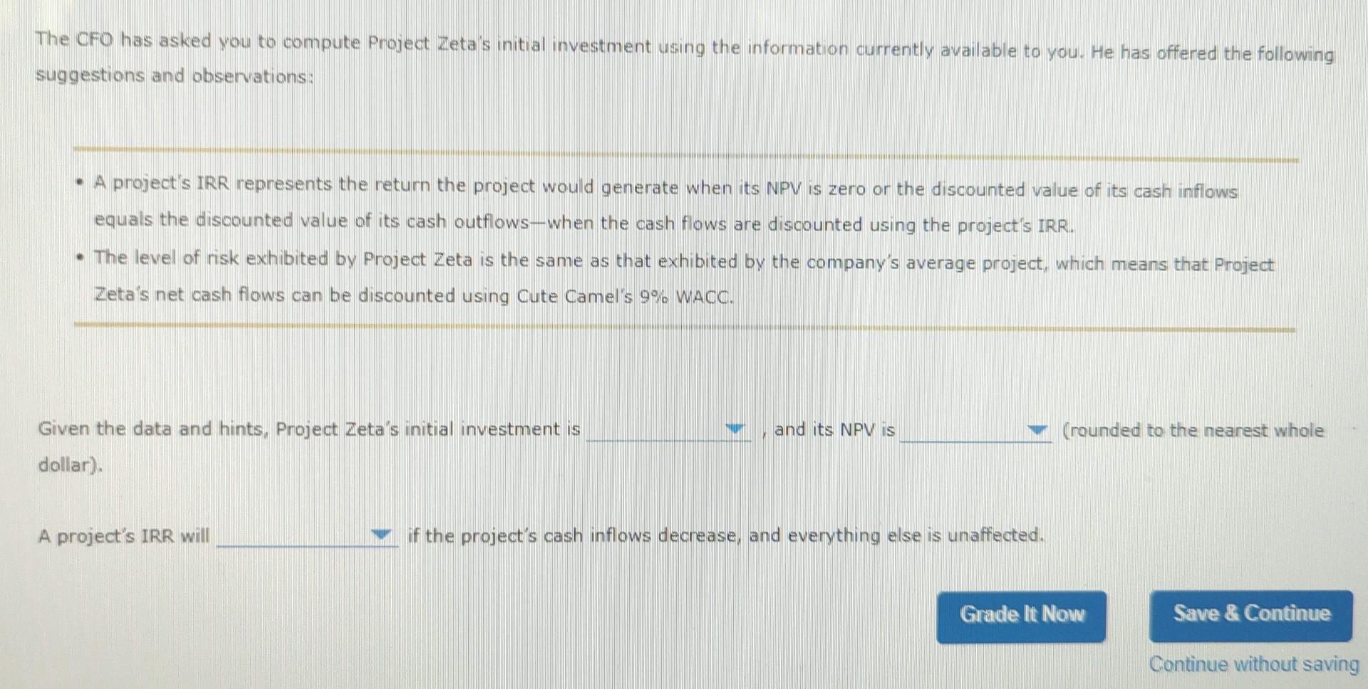 Solved The net present value (NPV) and internal rate of | Chegg.com