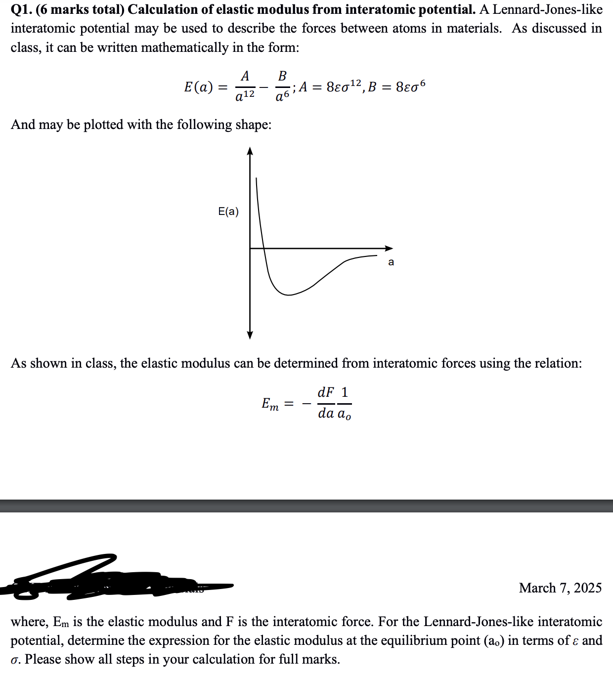 Q1. (6 ﻿marks total) ﻿Calculation of ﻿elastic modulus | Chegg.com