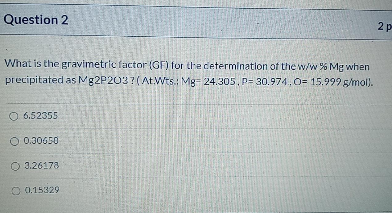 Solved N Question 2 2p What is the gravimetric factor (GF) | Chegg.com