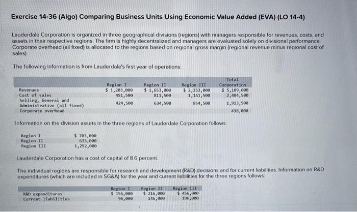 Exercise 14-36 (Algo) Comparing Business Units Using | Chegg.com