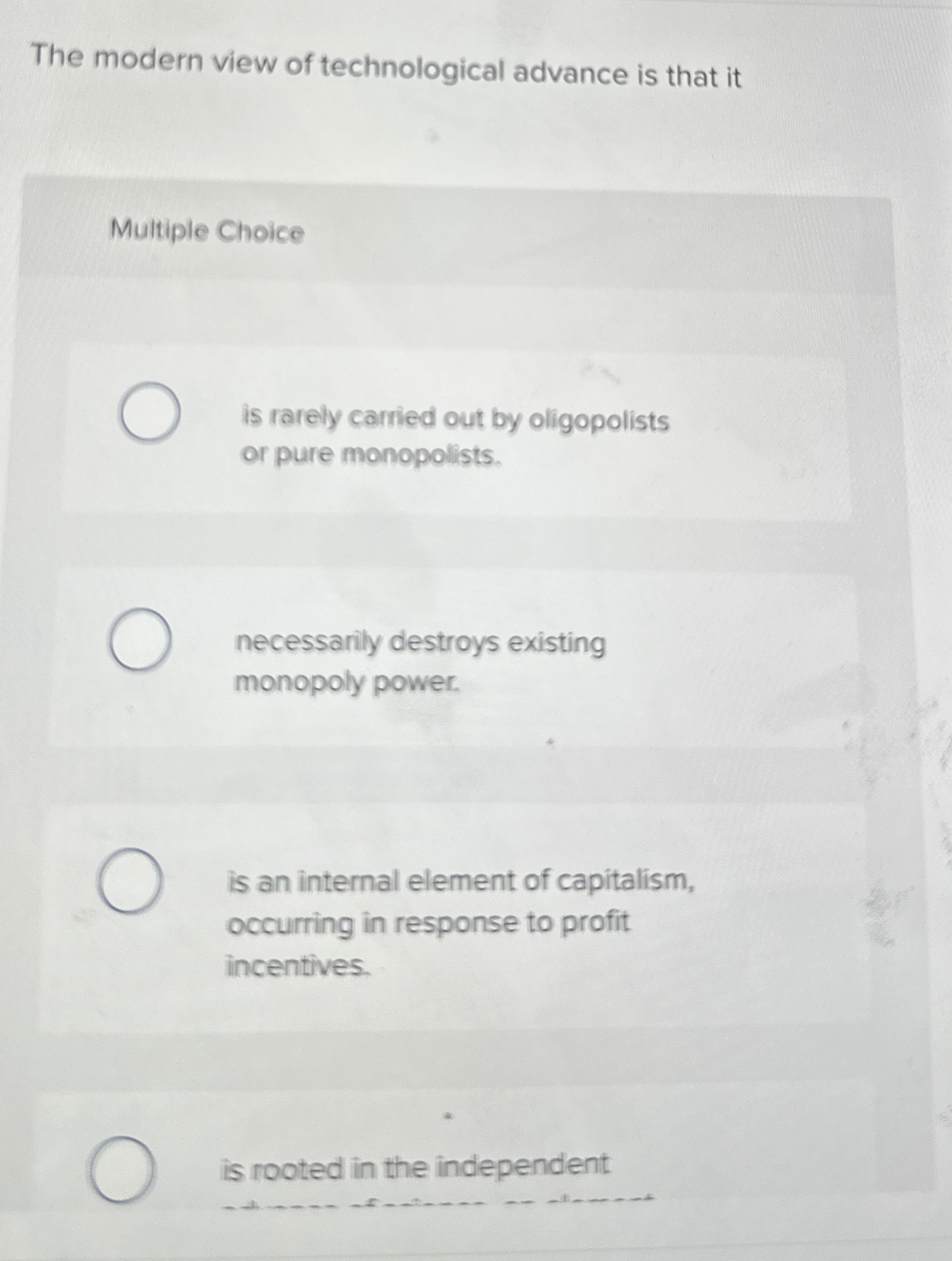 Solved The modern view of technological advance is that | Chegg.com