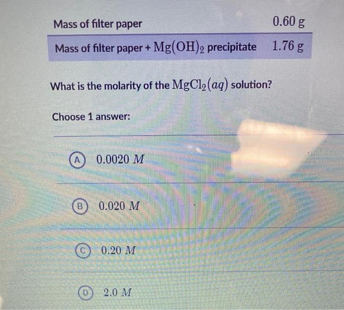 Solved Mass of filter paper 0.60 g Mass of filter paper + | Chegg.com