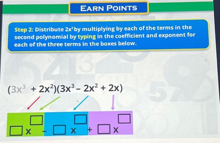 Solved Step 2: Distribute 2x² by multiplying by each of the | Chegg.com
