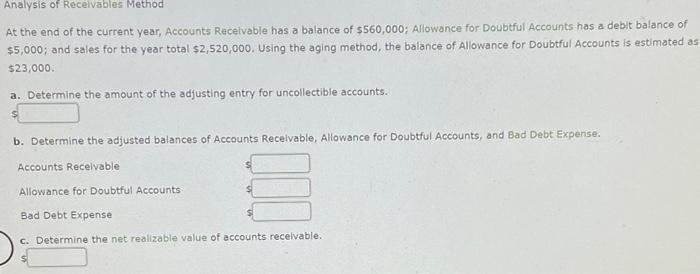 Solved Analysis of Receivables Method At the end of the | Chegg.com