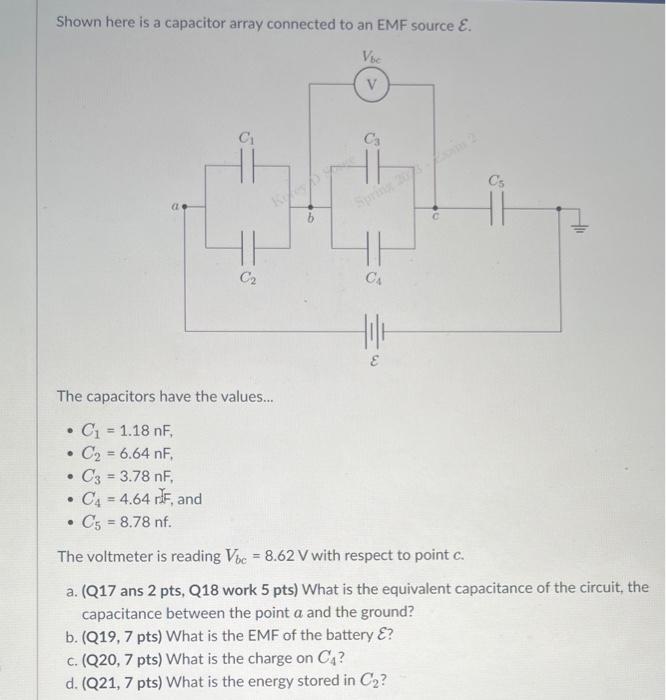 Solved Shown here is a capacitor array connected to an EMF | Chegg.com