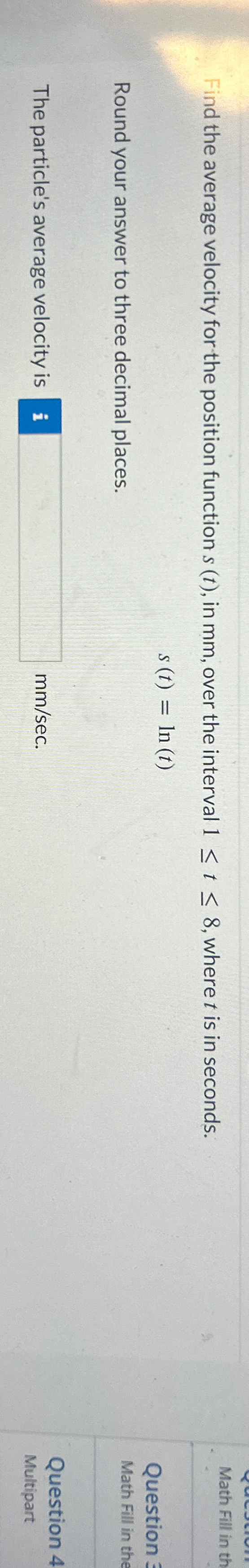 Solved Find the average velocity for the position function | Chegg.com
