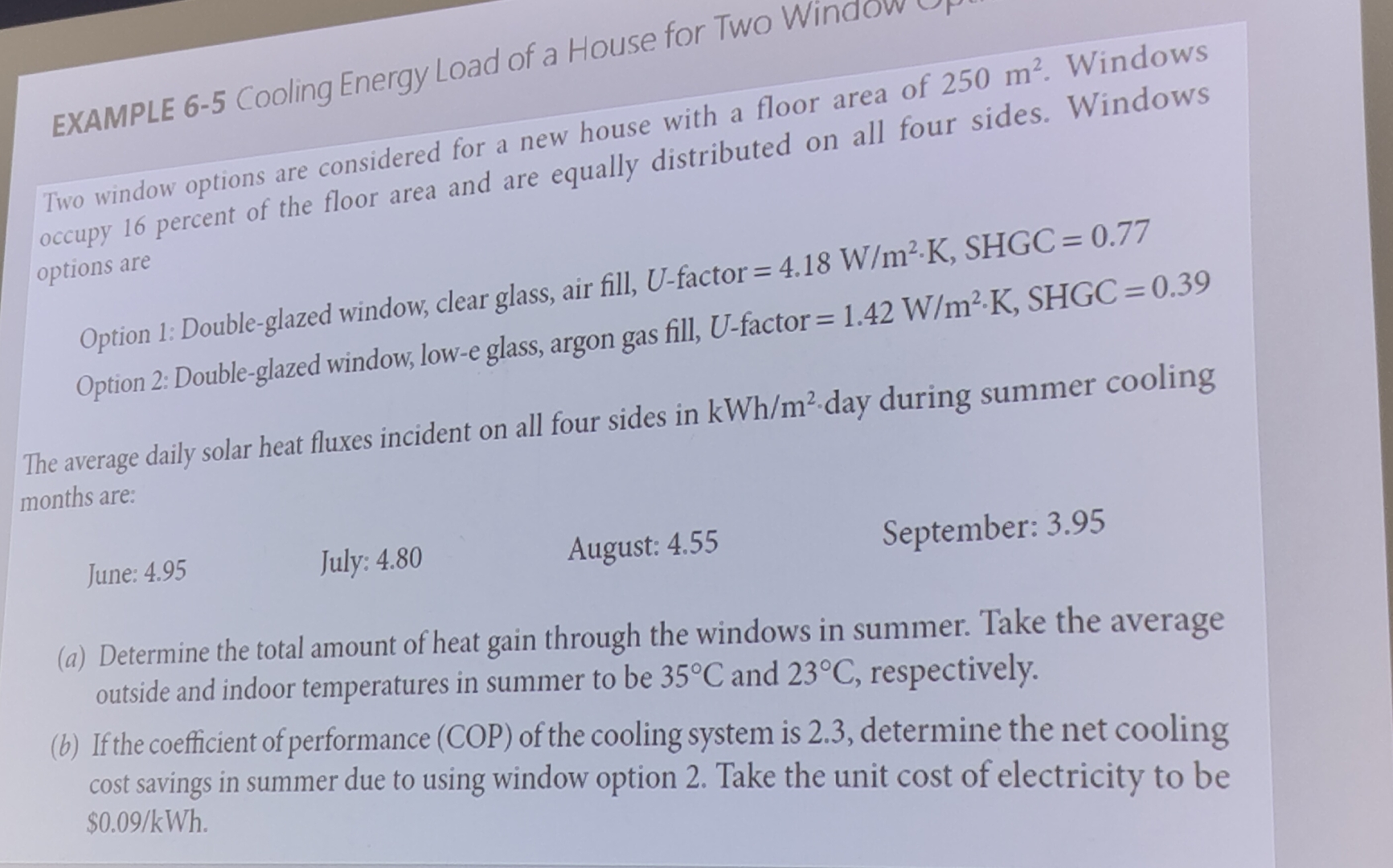 Solved EXAMPLE 6-5 ﻿Cooling Energy Load of a House for Two | Chegg.com