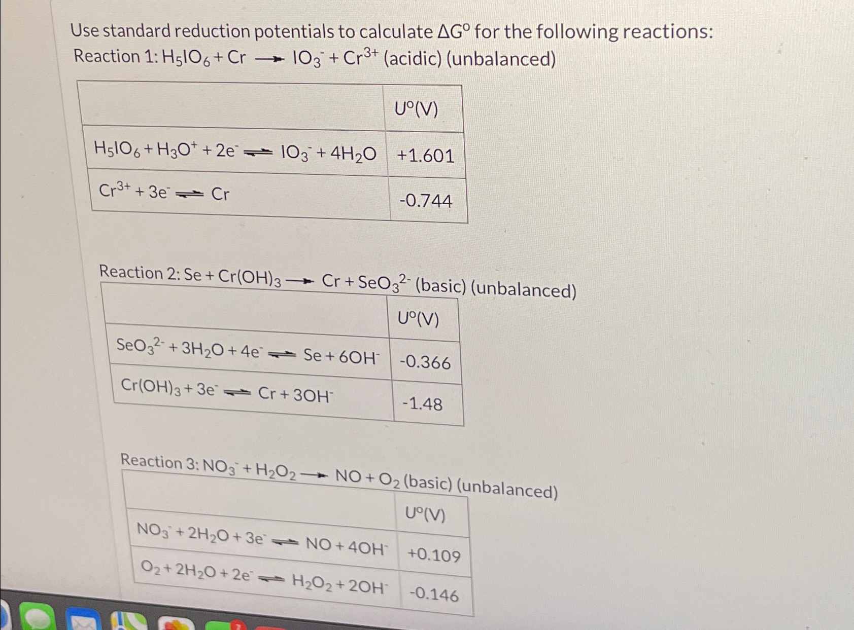 Solved Use standard reduction potentials to calculate ΔG° | Chegg.com