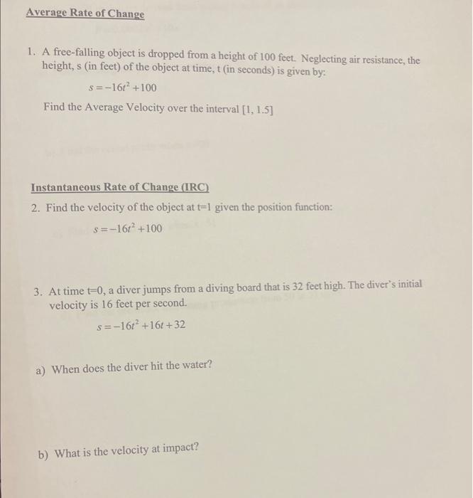 Solved 1. A free-falling object is dropped from a height of | Chegg.com
