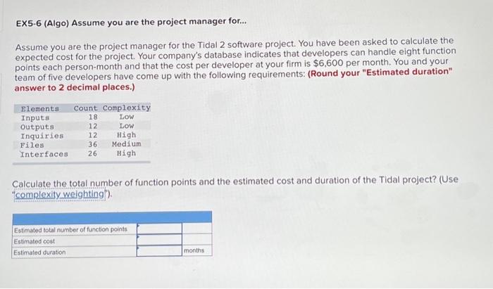 Solved EX5-6 (Algo) Assume you are the project manager | Chegg.com