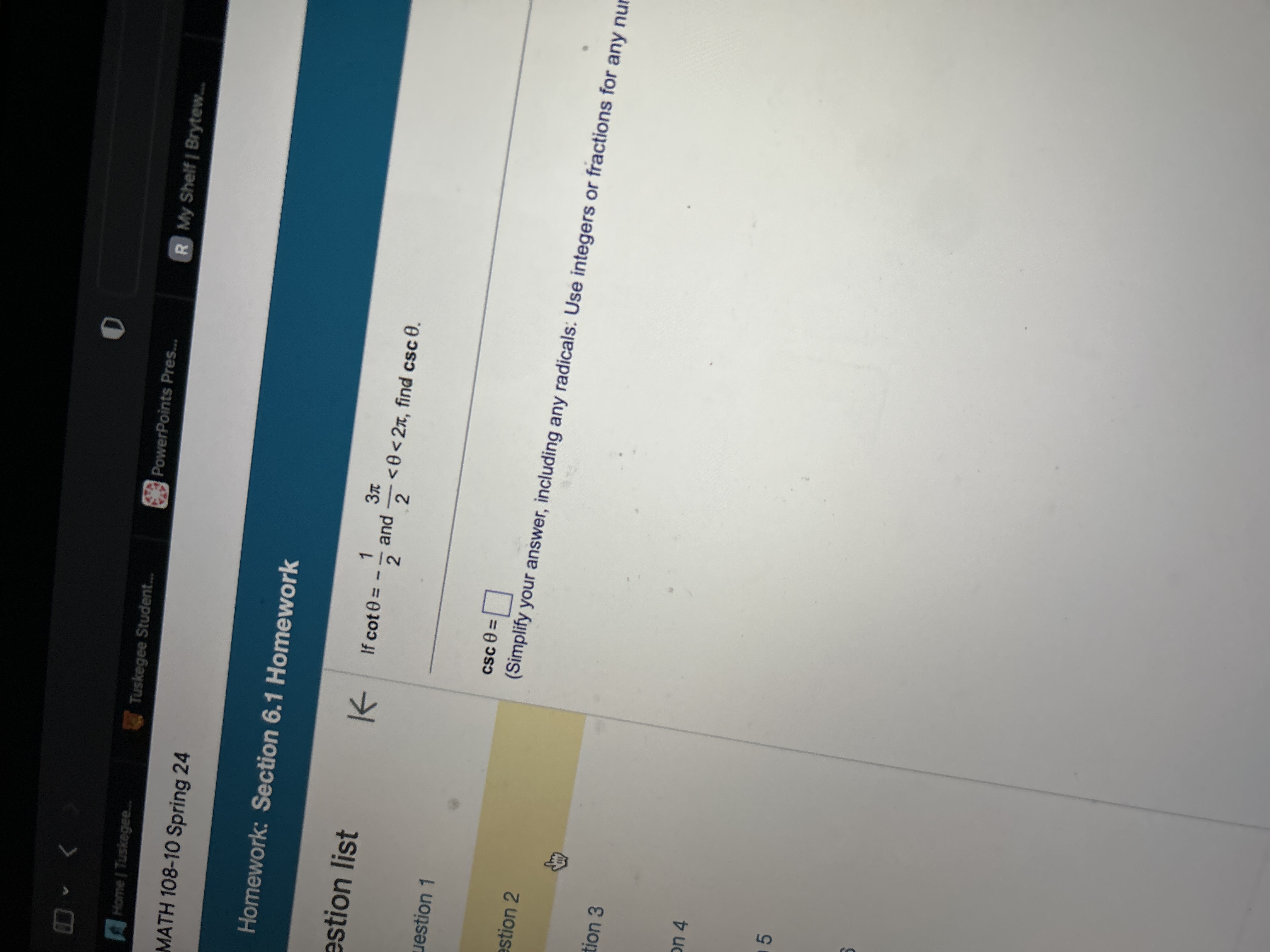 Solved Homework Section 6 1 ﻿homeworkestion Listif Cotθ 12