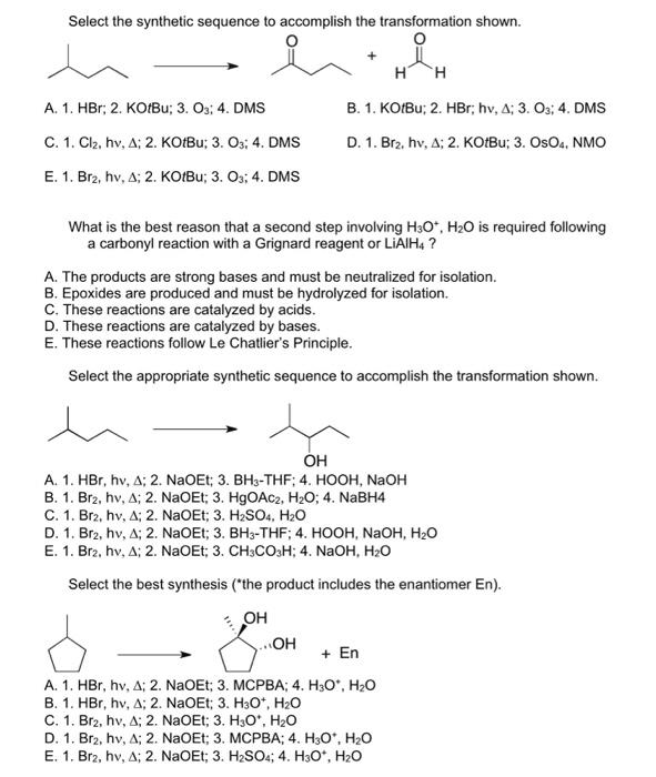 Solved Select the synthetic sequence to accomplish the | Chegg.com