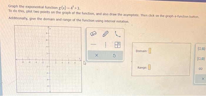 Solved Graph the exponential function g(x)=4^x+3. | Chegg.com