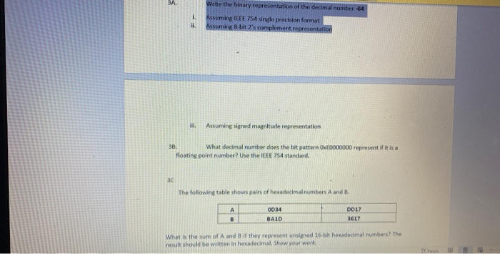 Solved 3A. i Write the binary representation of the decimal | Chegg.com
