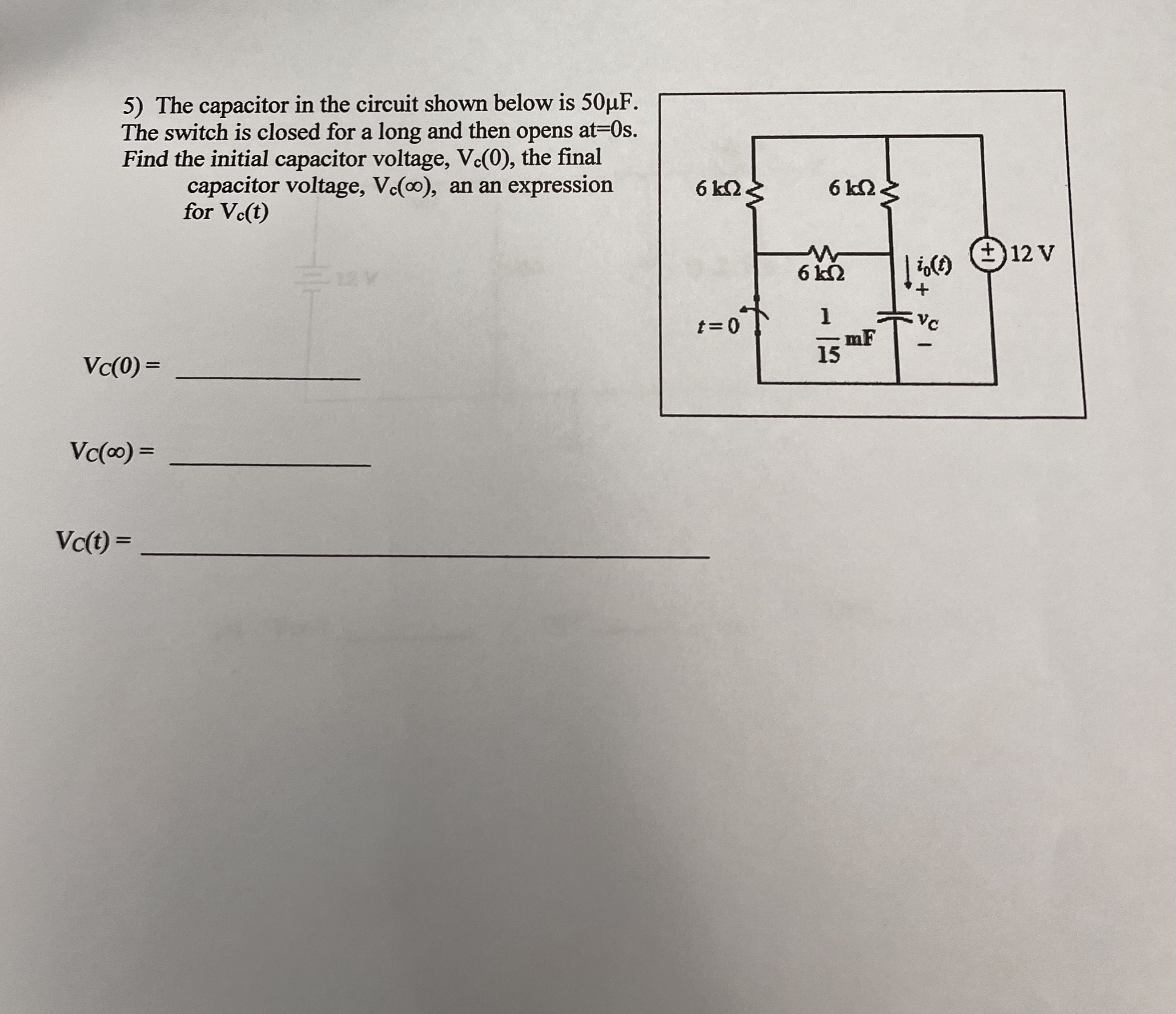Solved The capacitor in the circuit shown below is 50μF.The | Chegg.com