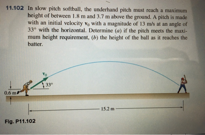 Solved 11.102 In slow pitch softball, the underhand pitch | Chegg.com