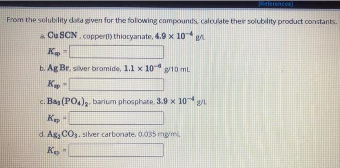 Solved rom the solubility data given for the following | Chegg.com