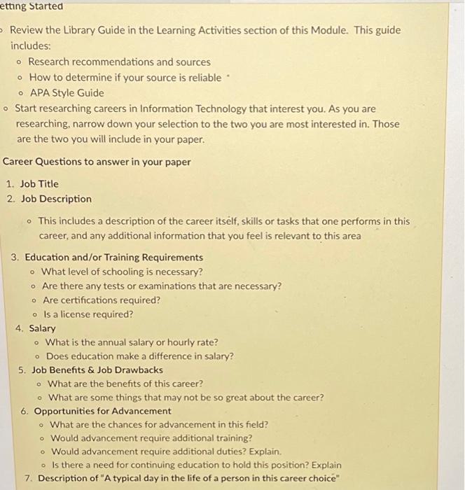 Solved The "Thinking Critically about Careers" project is | Chegg.com