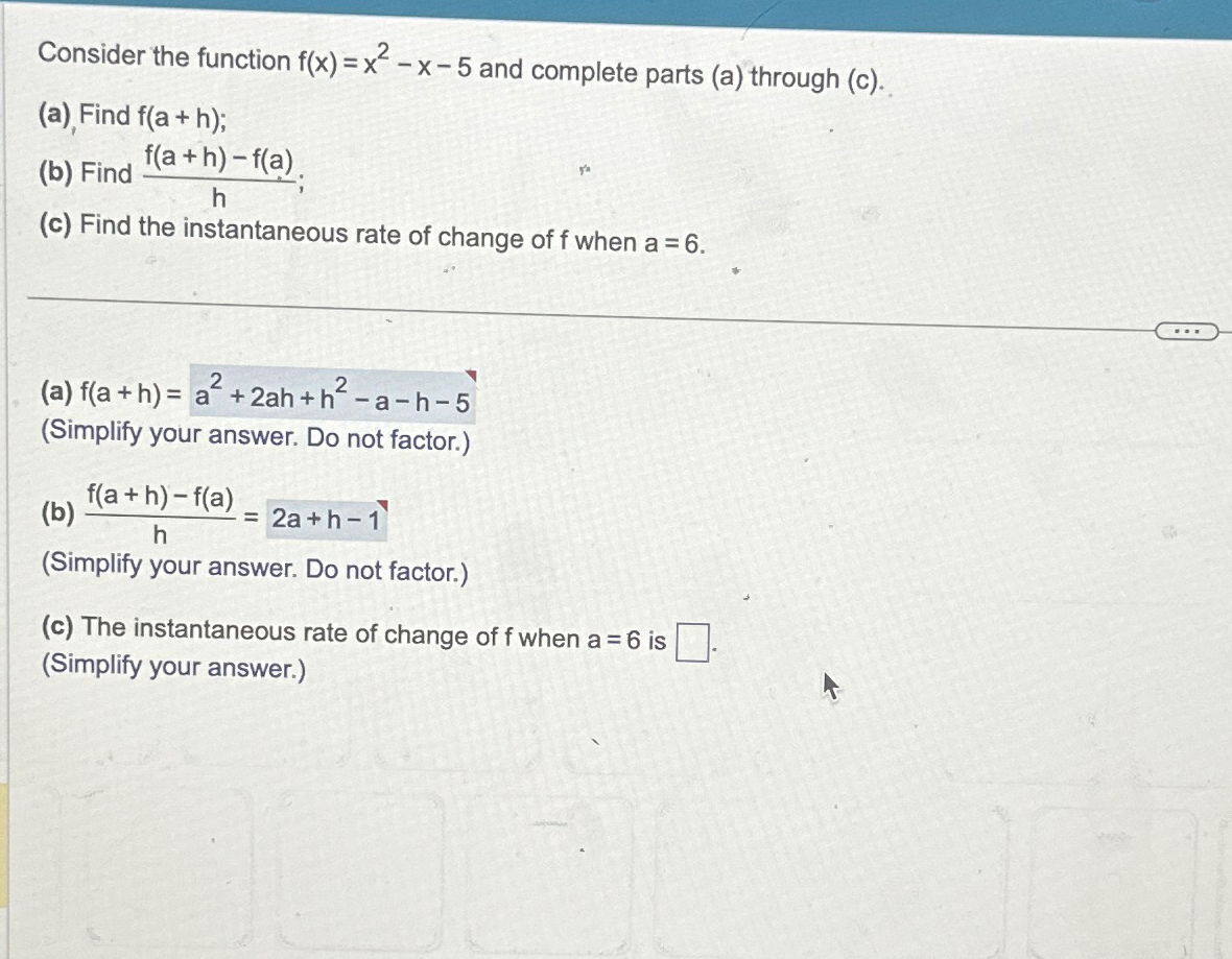 Solved Consider the function f(x)=x2-x-5 ﻿and complete parts | Chegg.com