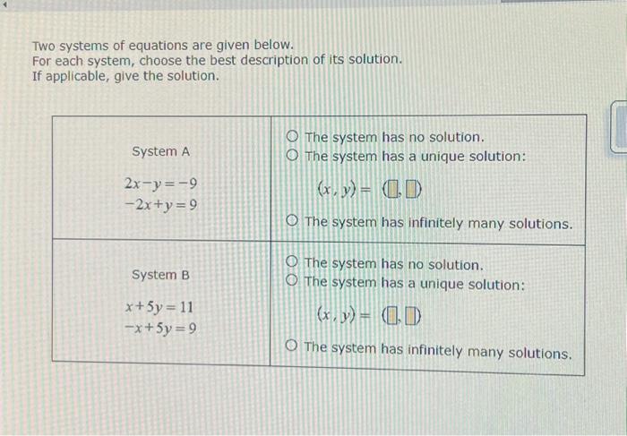 Solved Two systems of equations are given below. For each | Chegg.com