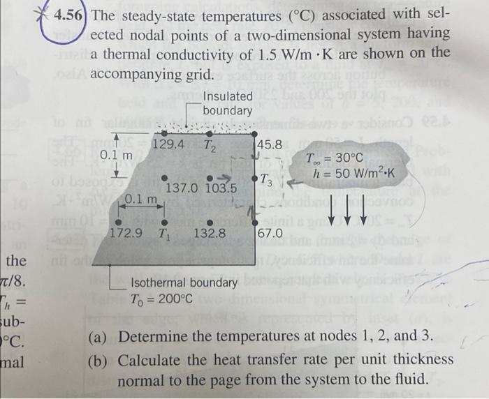 Solved a 4.56) The steady-state temperatures (°C) associated | Chegg.com