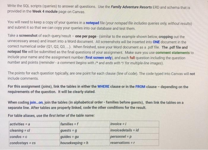 Write the SQL scripts (queries) to answer all | Chegg.com