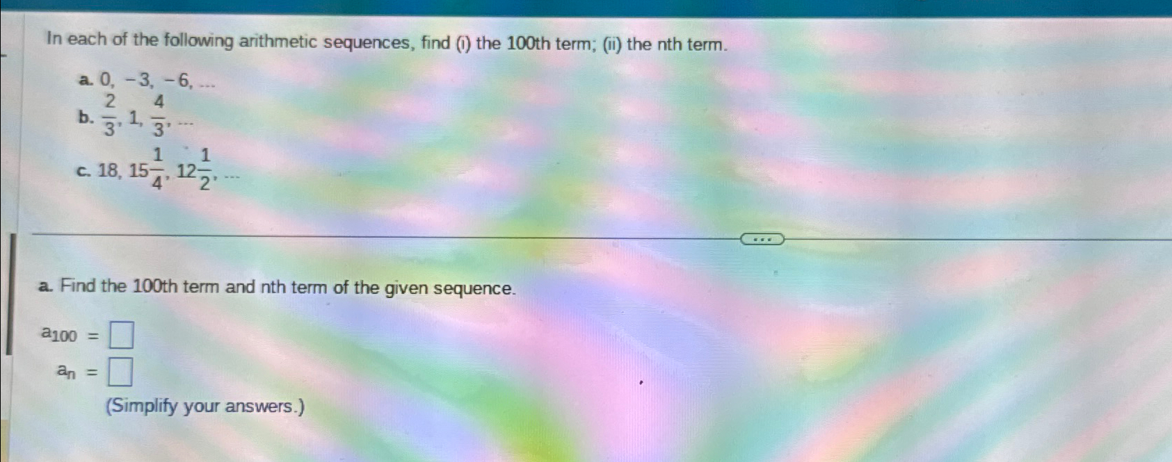 Solved In each of the following arithmetic sequences, find | Chegg.com