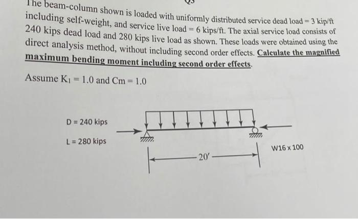 Solved The beam-column shown is loaded with uniformly | Chegg.com