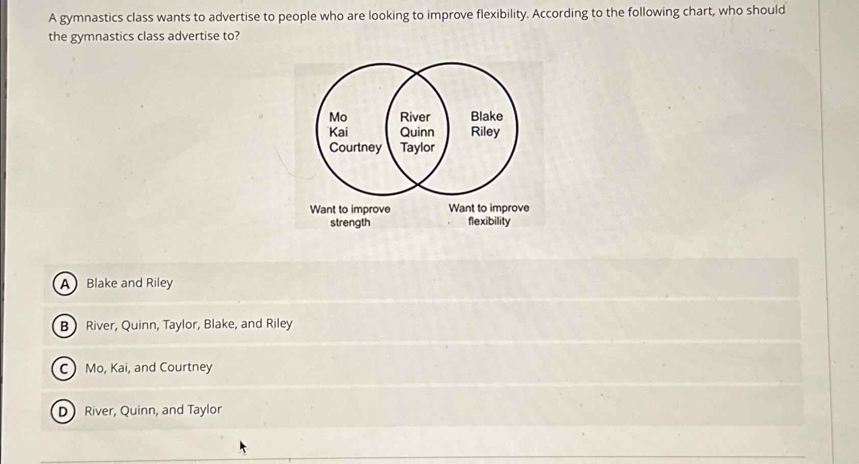 Solved A gymnastics class wants to advertise to people who | Chegg.com