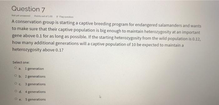 Solved A conservation group is starting a captive breeding | Chegg.com