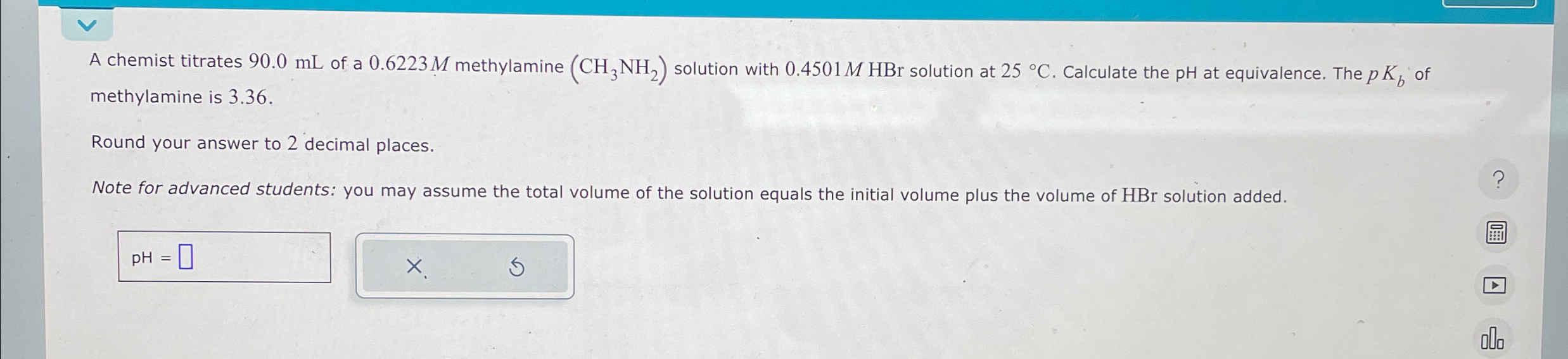 A chemist titrates 90.0mL ﻿of a 0.6223M ﻿methylamine | Chegg.com