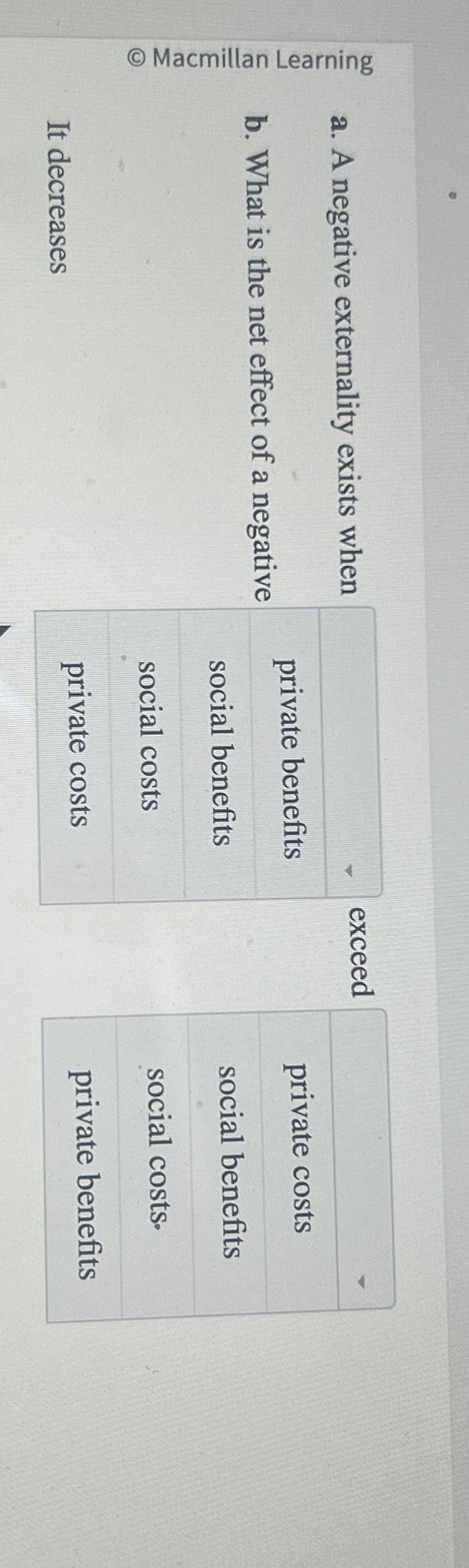 Solved a. ﻿A negative externality exists when exceedb. ﻿What | Chegg.com