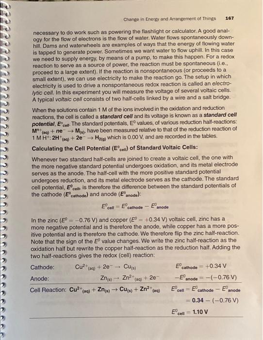 Solved 170 ELECTROCHEMICAL CELLS LAB 7 REPORT Name: Date: | Chegg.com