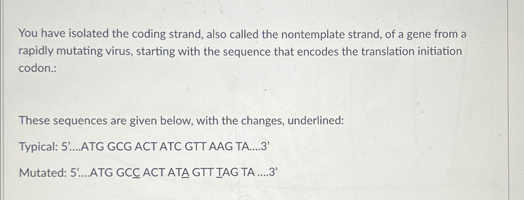 Solved You have isolated the coding strand, also called the | Chegg.com