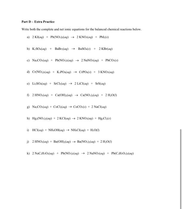 Solved Writing Complete Ionic and Net Ionic Equations | Chegg.com