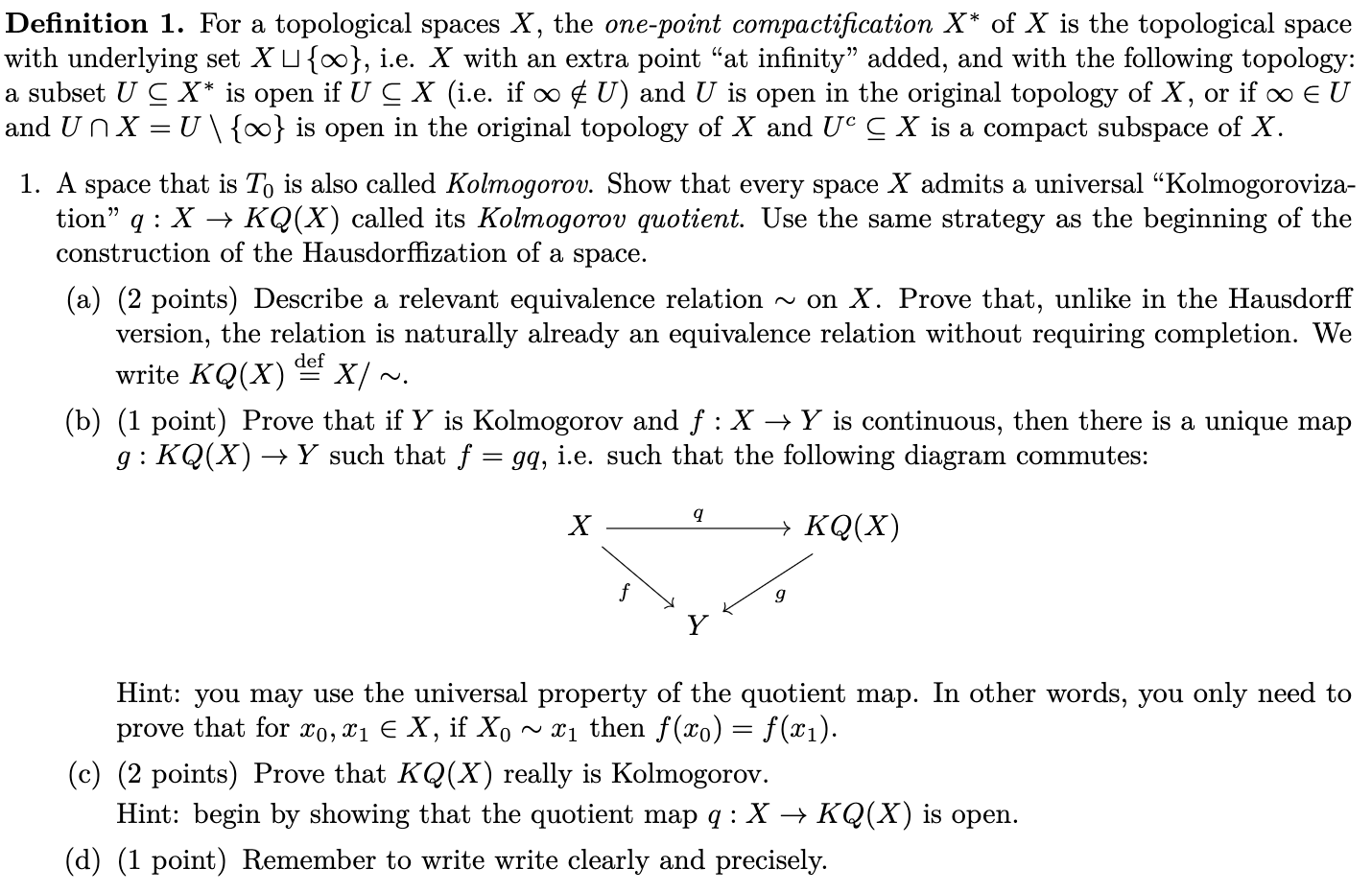 Solved helpDefinition 1. ﻿For a topological spaces x, ﻿the | Chegg.com