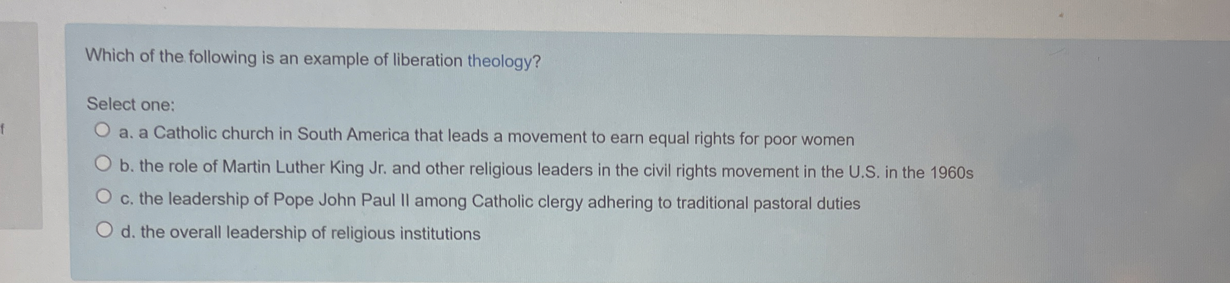 Solved Which of the following is an example of liberation | Chegg.com
