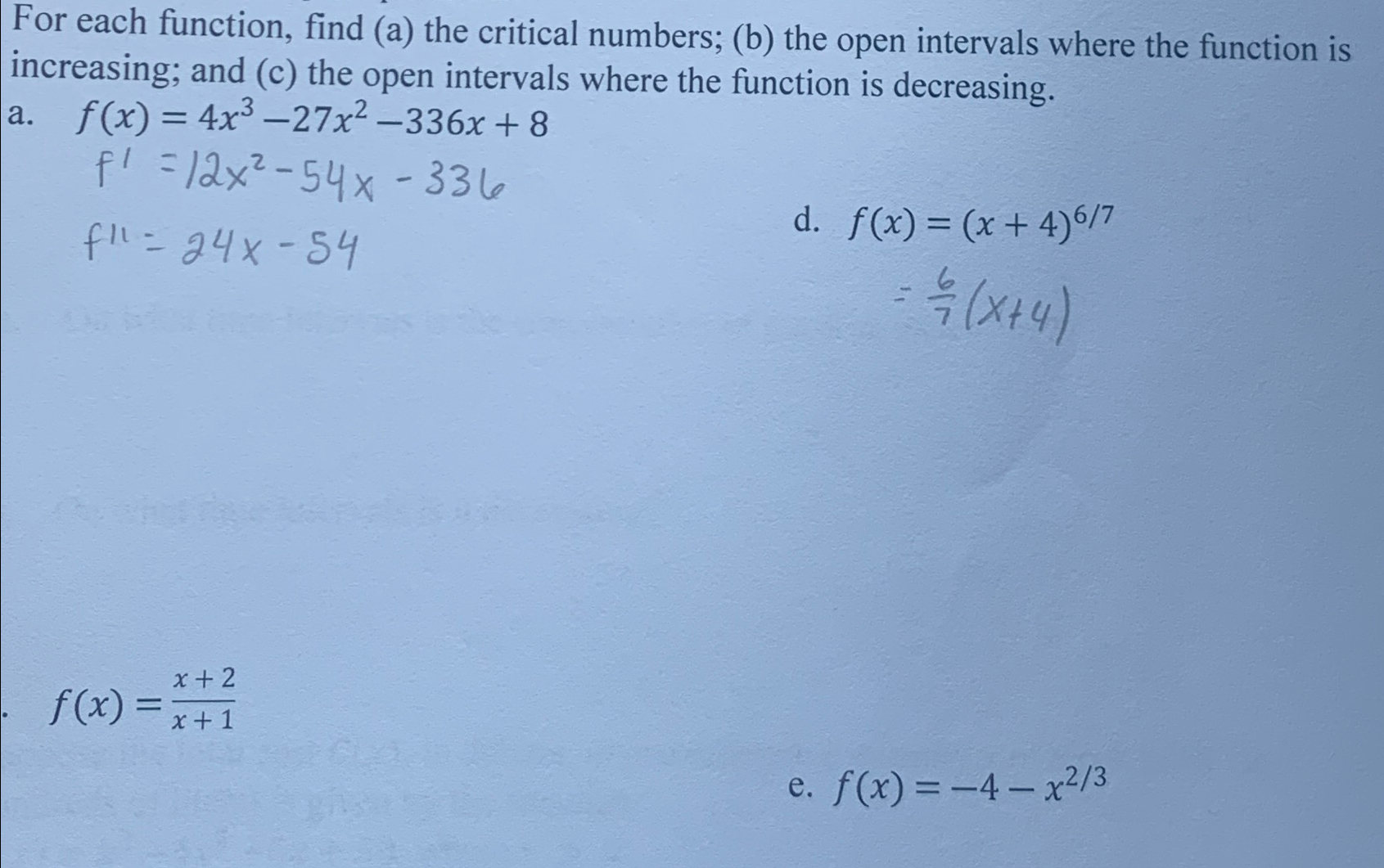 For each function, find (a) ﻿the critical numbers; | Chegg.com