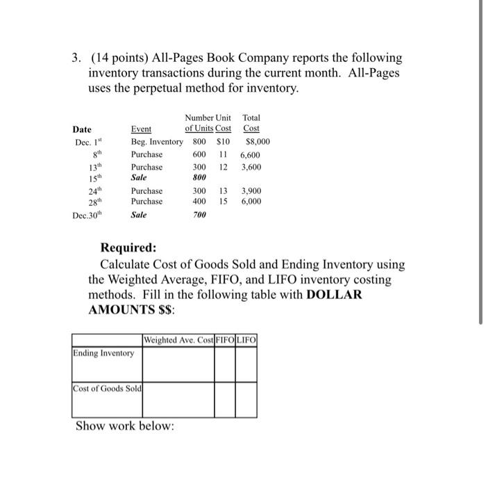 Solved 3. (14 points) All-Pages Book Company reports the | Chegg.com