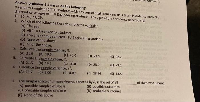 Solved Turn In Answer Problems 1 4 Based On The Following A Chegg