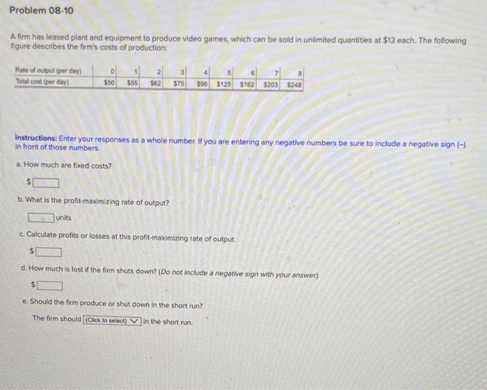 Solved Problem 08-06 v2 Assume the price of the product is | Chegg.com