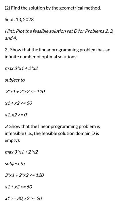 (2) Find the solution by the geometrical method. | Chegg.com