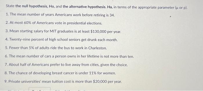 Solved State the null hypothesis, Ho, and the alternative | Chegg.com