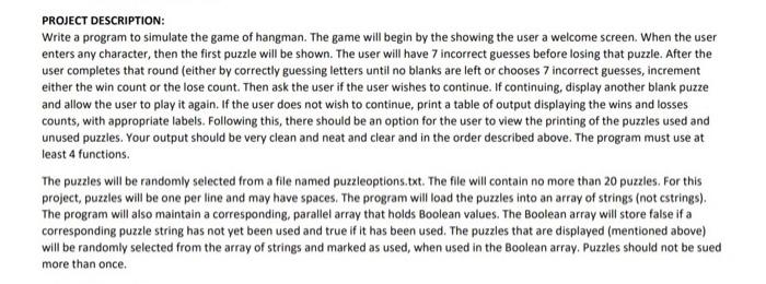 Solved PROJECT DESCRIPTION: Write a program to simulate the | Chegg.com