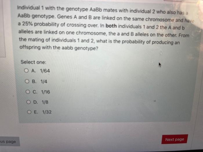 Solved Individual 1 with the genotype AaBb mates with | Chegg.com