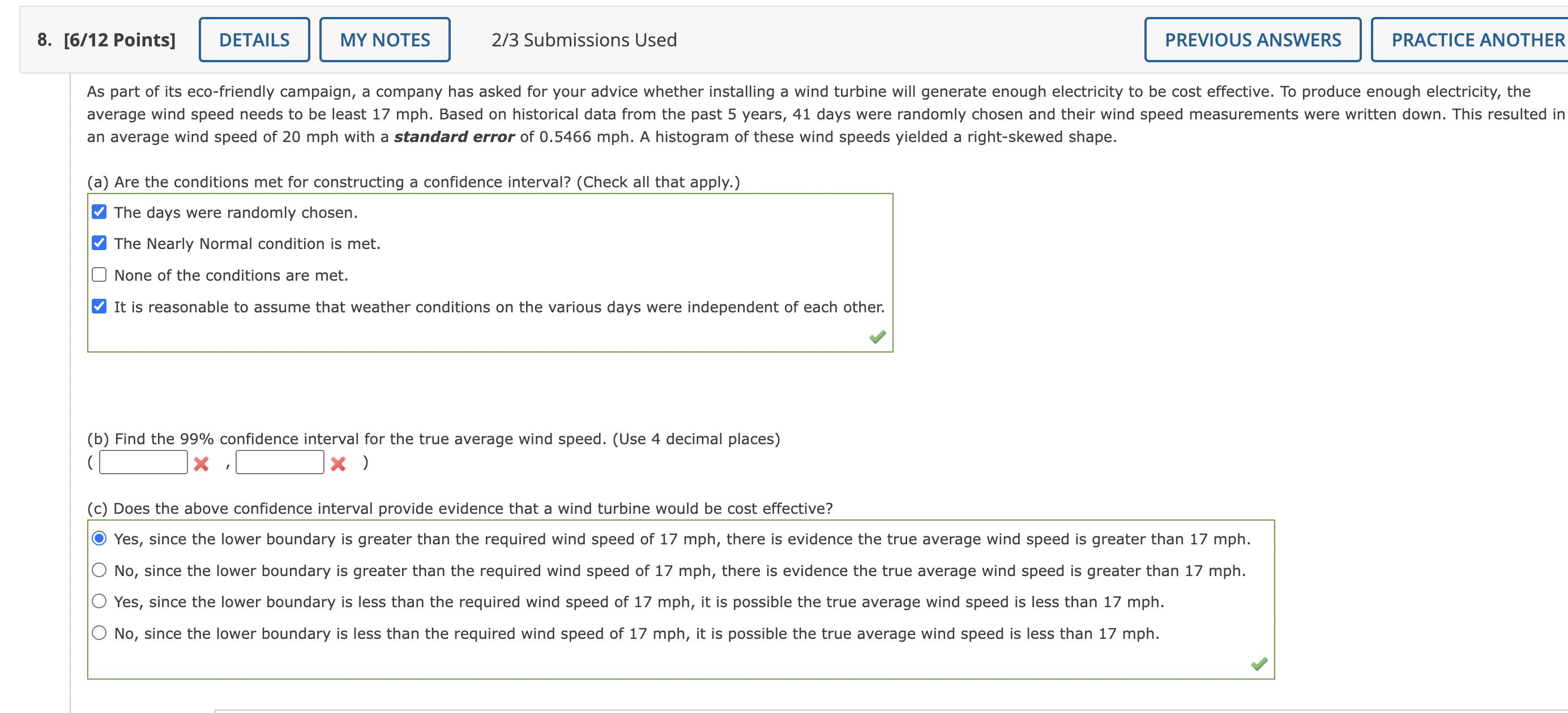 Solved an average wind speed of 20mph ﻿with a standard error | Chegg.com