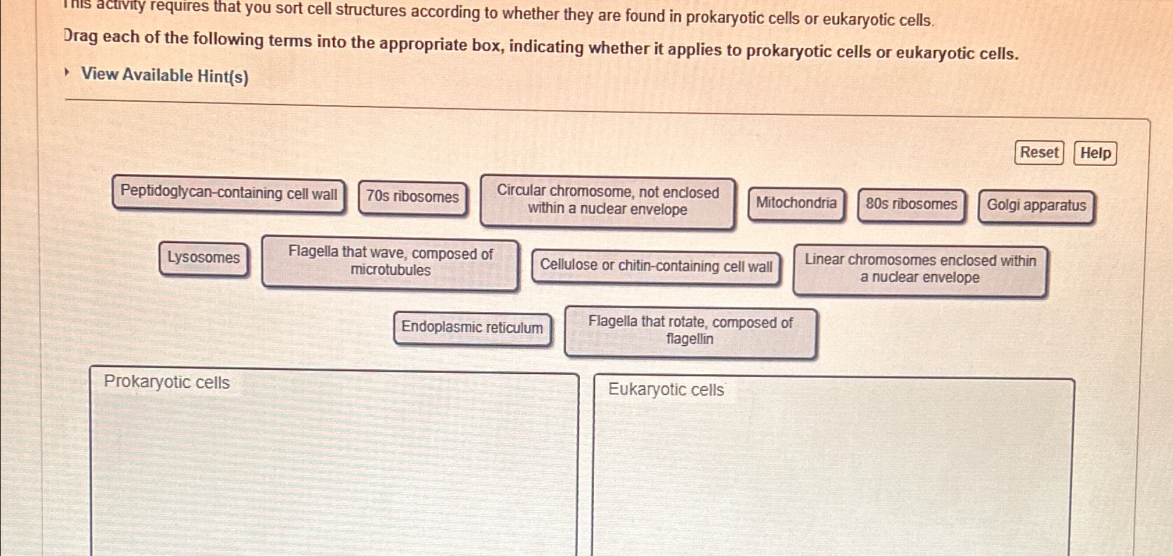 Solved This activity requires that you sort cell structures | Chegg.com